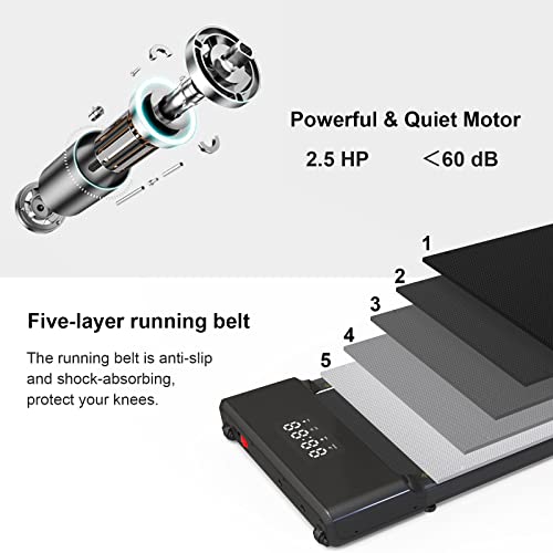 Dpforest Walking Pad, Under Desk Treadmill for WFH, Walking and Jogging, Portable Treadmill with Remote Control, Quiet and Powerful, Installation-Free, Foldable, Wheeled