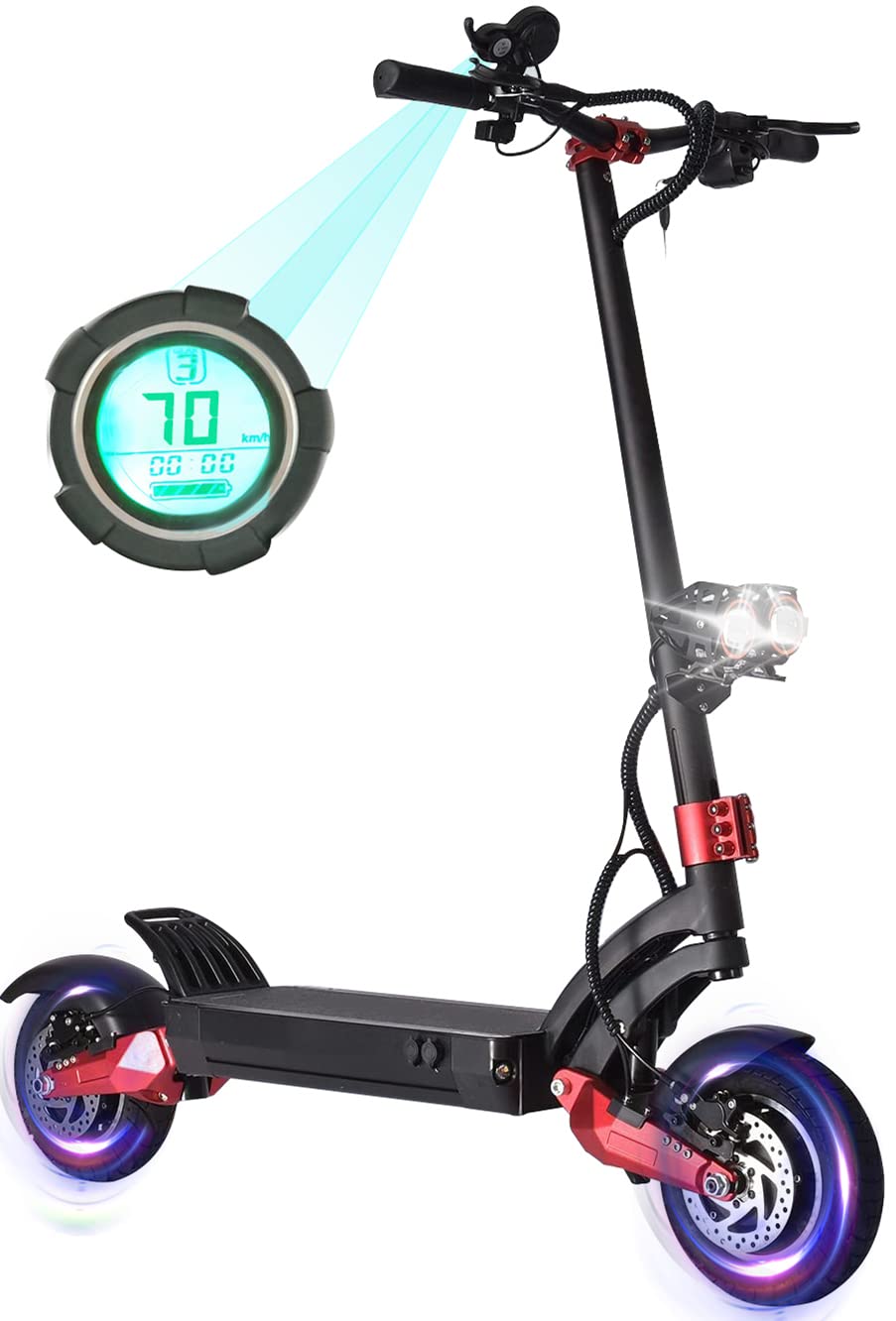 Electric Scooter for Adults-3200W Dual Motor, 45 MPH 56Miles Range 60V21Ah Battery, Dual Braking System & Dual Headlight,10" Pneumatic Tires Offroad Fast Scooter