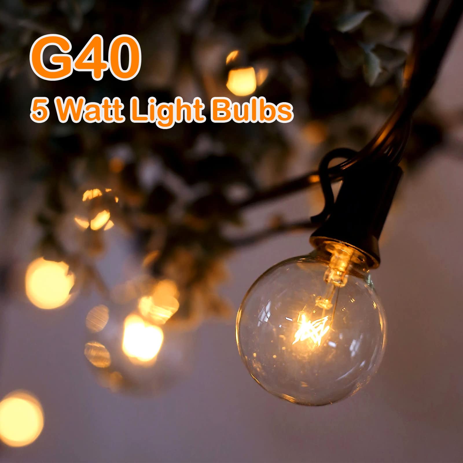 DGE G40 Small Replacement Bulbs for Patio String Lights, 5 Watt Clear Glass Incandescent Bulb with E12 Candelabra Base, 25 Pack