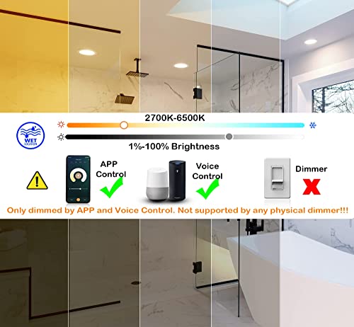 CLOUDY BAY [12 Pack] 6inch Smart Wifi LED Recessed Lighting,RGBCW Color Changing, Compatible with Alexa and Google Home Assistant, No Hub Required,15W 950LM, 2700K-6500K,CRI90+ WET Location,12 Pack