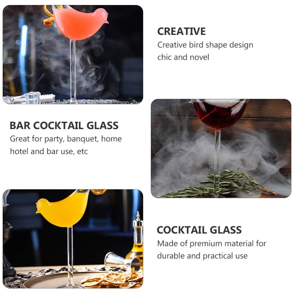 DOITOOL Coupe Glass 2 Pcs Cocktail Glass 150ml Bird Design Clear Juice Cup Individuality Glass Goblet Wine Decanter for Home Bar Restaurant Cocktail Glasses