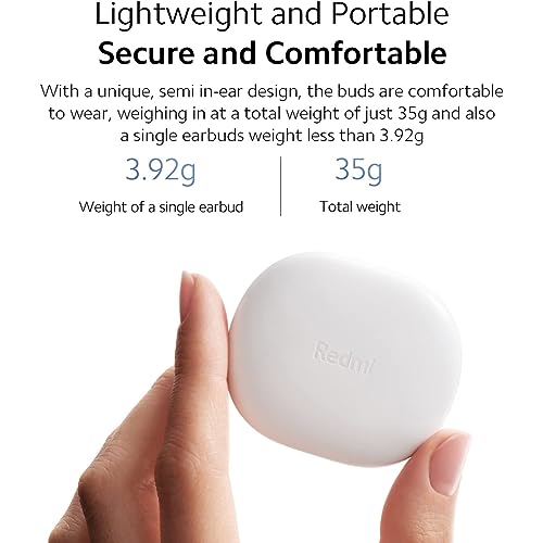 Xiaomi Redmi Buds 4 Lite TWS Wireless Earbuds, Bluetooth 5.3 Low-Latency Game Headset with AI Call Noise Cancelling, IP54 Waterproof, 20H Playtime, Lightweight Comfort Fit Headphones, White