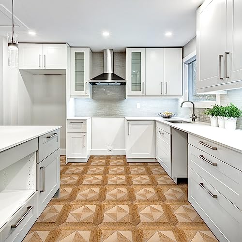 uxcell Peel and Stick Floor Wall Tiles Sticker, 10Pcs 8"x8" Self-Adhesive Wood Grain Floor Stickers Matte Frosted Flooring Tiles for Kitchen Bathroom and Home Decor, Beige