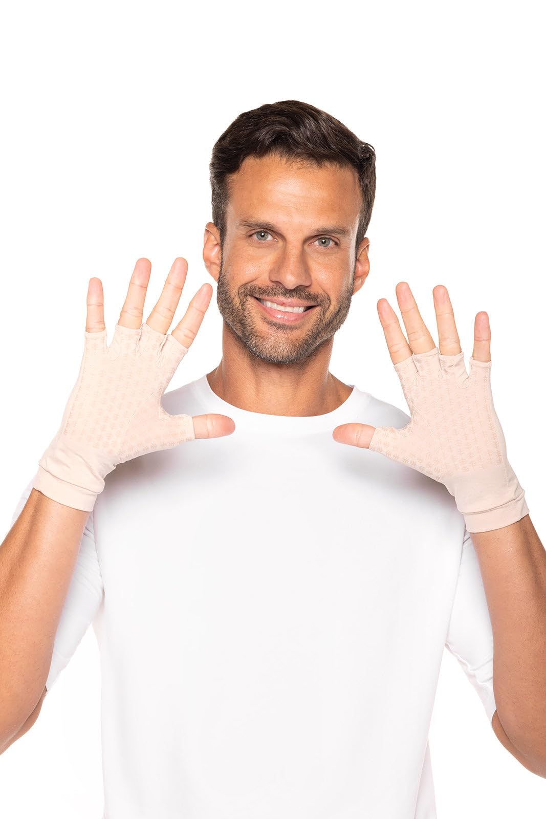 Coolibar UPF 50+ Men's Women's Ouray UV Fingerless Sun Gloves - Sun Protective (Medium- Beige)