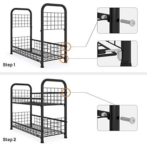 Multi-Purpose Under Sink Organizer, Bathroom Trays, Holders&Shelves Unit with Adjustable Feet, Metal Steel Storage Tower Organizer Rack Basket Cart for Bathroom, Living Room, Balcony, Kitchen
