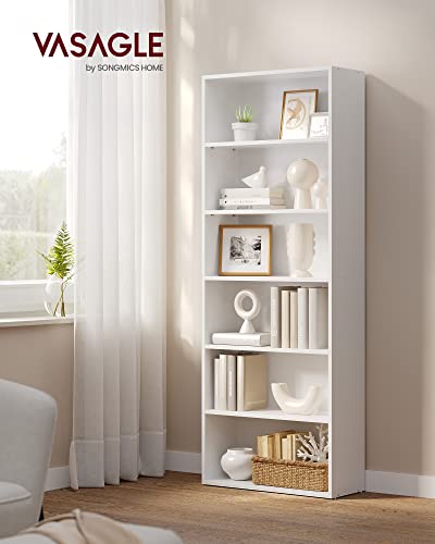 VASAGLE Bookshelf, 6-Tier Open Bookcase with Adjustable Storage Shelves, Floor Standing Unit, White ULBC166T14