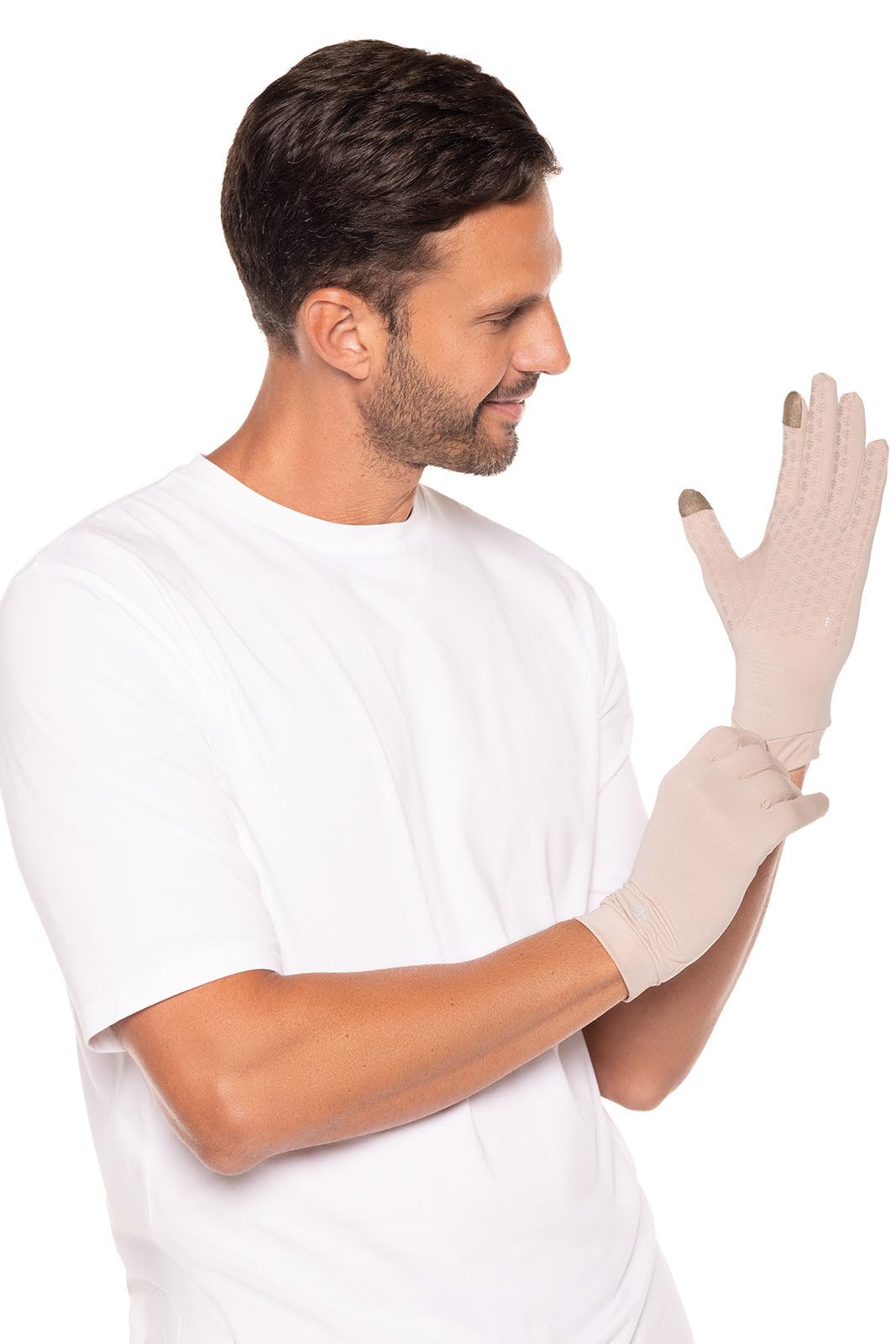 Coolibar UPF 50+ Men's Women's Gannett UV Gloves - Sun Protective (Medium- Beige)