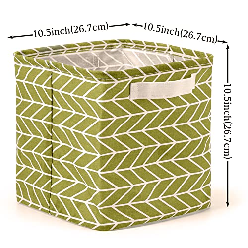 EZOWare 6 Pcs Green Pattern Collapsible Linen Canvas Fabric Cube Storage Bin Baskets + 4 Closet Wardrobe Dresser Drawer Organizer Divider For Organizing Nursery Baby Clothes