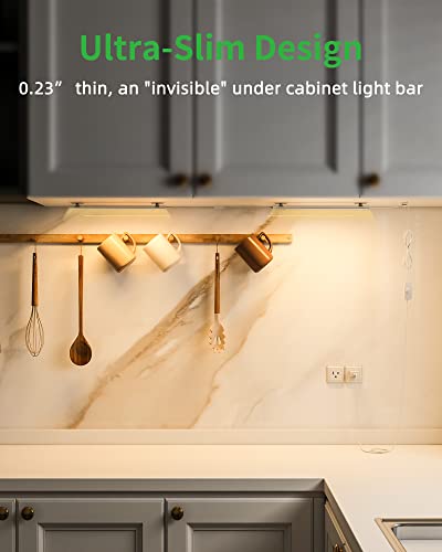 Vovamo Under Cabinet Lighting Plug-in, Dimmable Under Counter Lights for Kitchen, 3pcs 12 Inch, Warm White 3000K Linkable USB Led Light Strip, Wired Led Light Bar for Desk,Sink,Workbench
