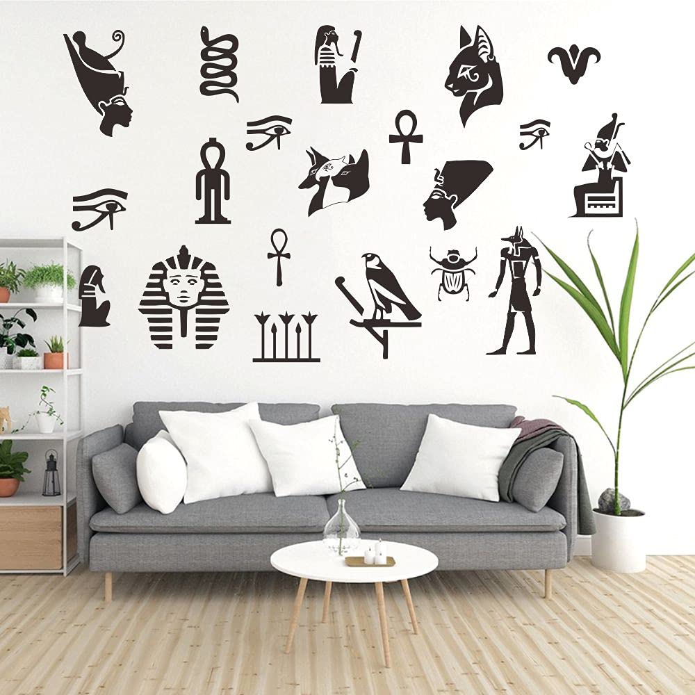 Removable Home Decoration Egypt Ancient Culture Wall Decal Pyramids God Anubis Eyes Wall Decor Stickers Art Vinyl Egyptian History Stickers for Bedroom JWH101 (Black)