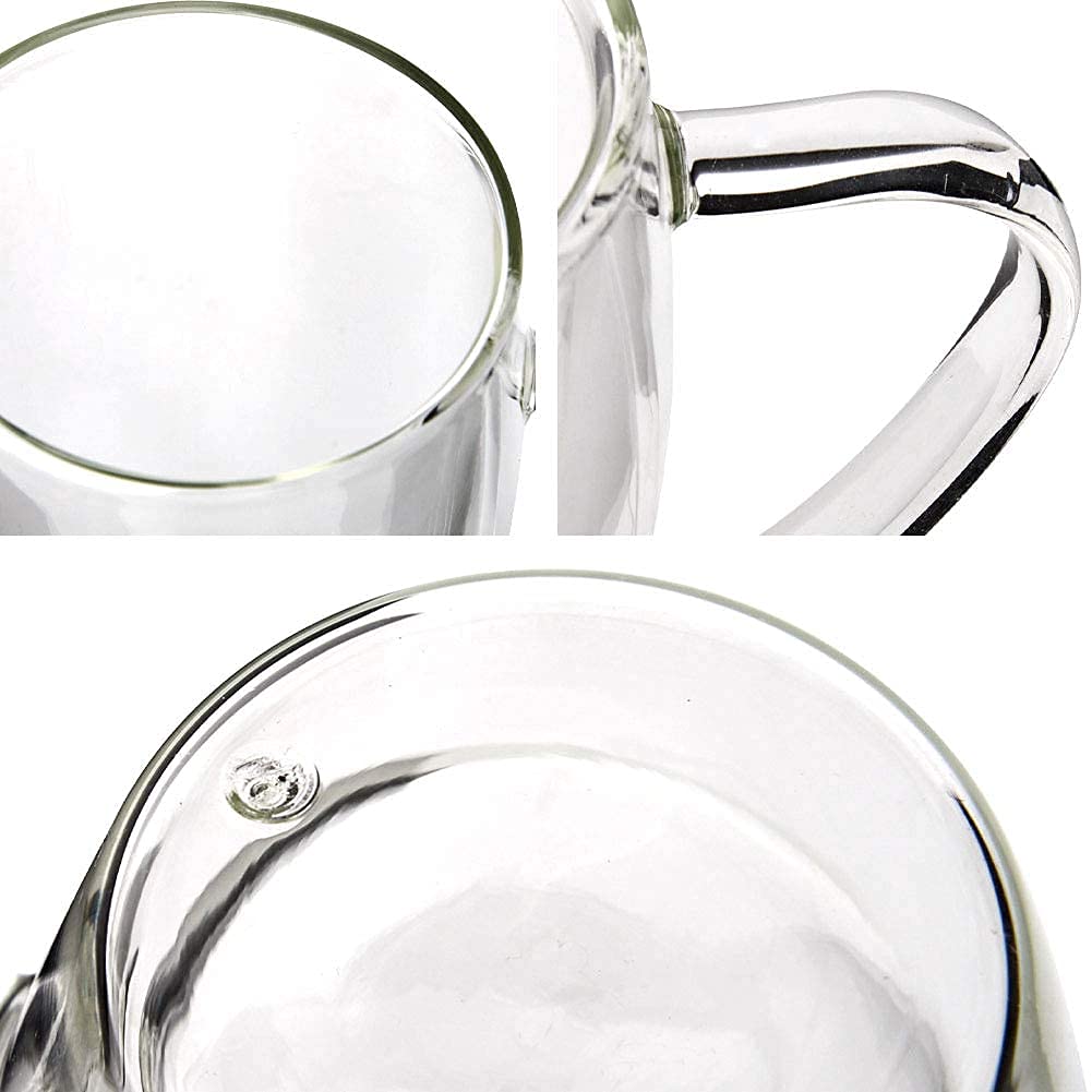 EZOWare Set of 4 Double Wall Coffee Mug Set, 8oz Clear Glass Thermal Insulated Cups with Handles for Hot or Cold Beverages, Espresso, Coffee, Tea, Cocoa, Latte, Cappuccino