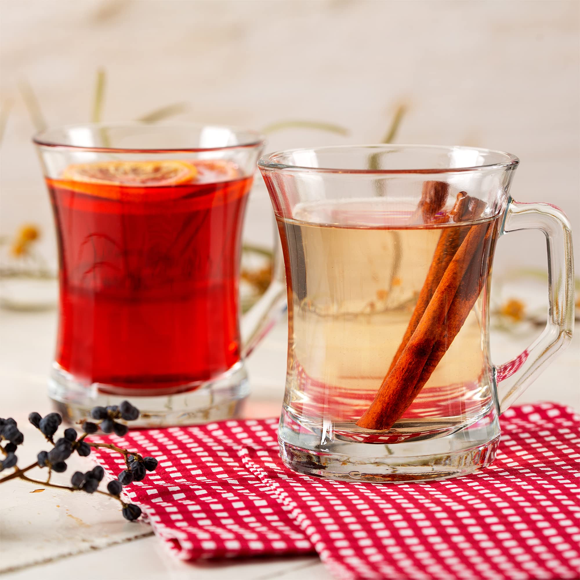 Glass Coffee Mugs for Hot Beverages with Handle, 7 ½ Ounce Hot or Cold Drinks, Glass Tea Cup, Turkish Tea Glasses, Set of 6,