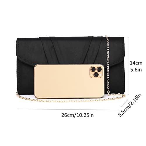 DETARA Women Evening Bag Suede Pleated Clutch Purse Envelope Clutches Wedding Party Bridal Purse (Black)