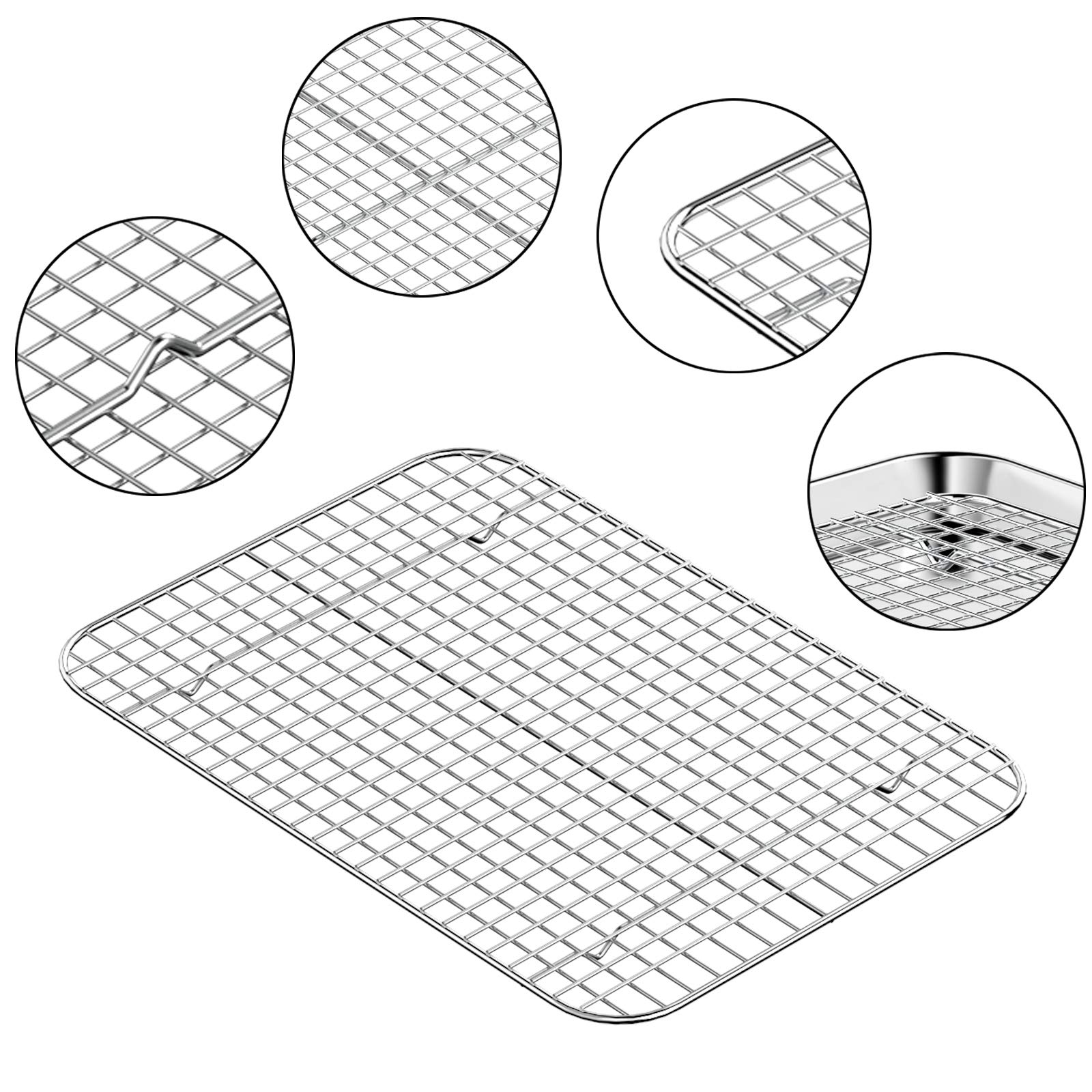 HOHUNGF Medium Stainless Steel Cooking Rack Set 2, Large Baking Rack Pack of 2, for Cooling Baking Roasting Grilling Drying, Rectangle 11.6 x 9 x 0.6 Inch Toaster Oven, Oven & Dishwasher Safe