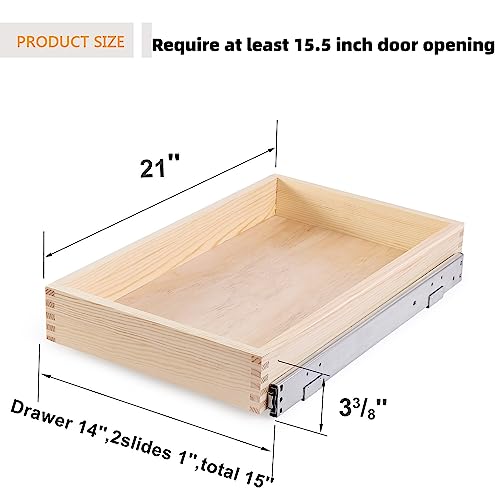 Mulush Pull Out Cabinet Organizer, Soft Close Wood Drawer Storage Slide Out Shelves for Kitchen, 14βW x 21βD, Requires At Least 15.5β Cabinet Opening, Finished