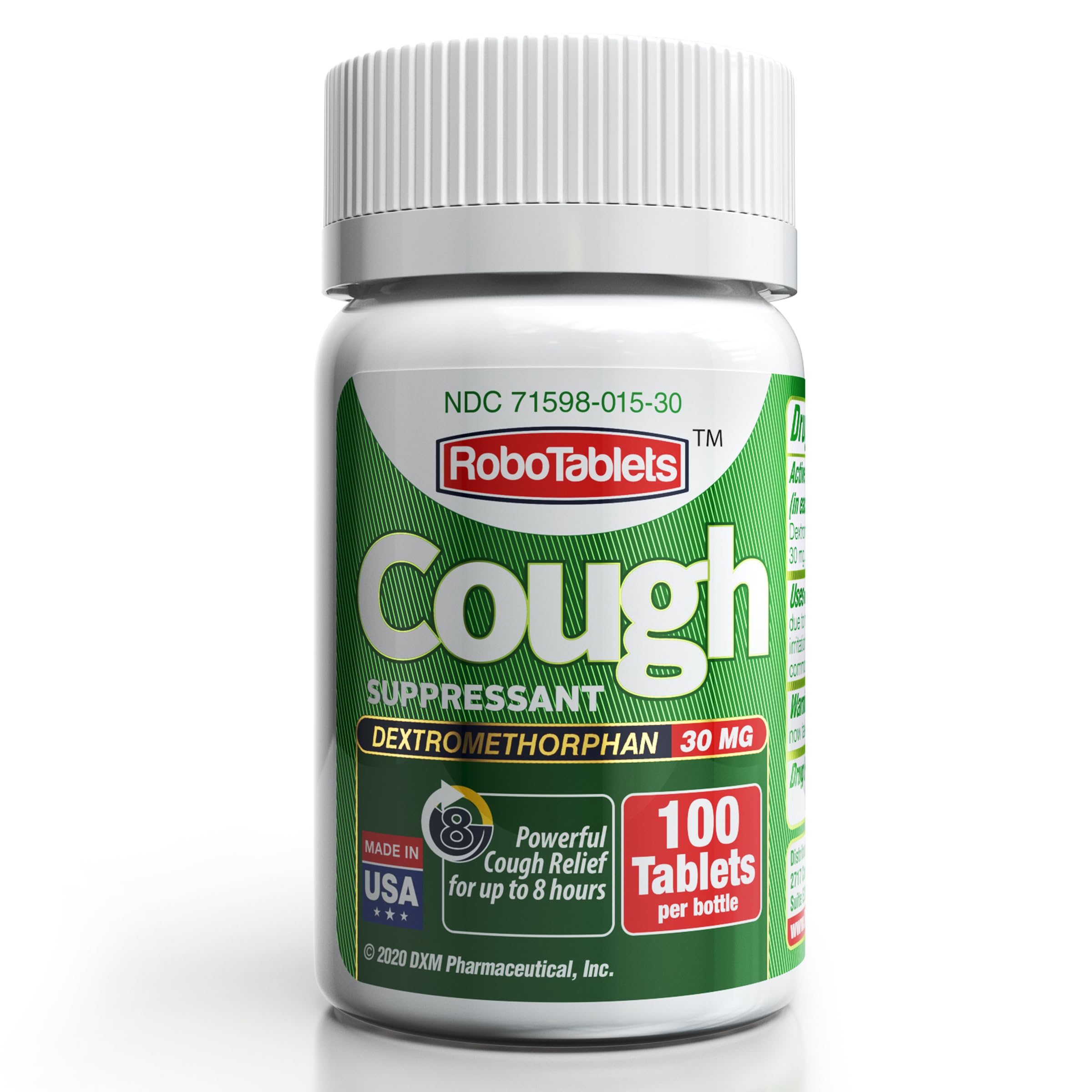 RoboTablets Cough Suppressant, Dextromethorphan 30mg, 100 Doses, 100 Tablets, 5mm Diameter Tablets for Cough Relief