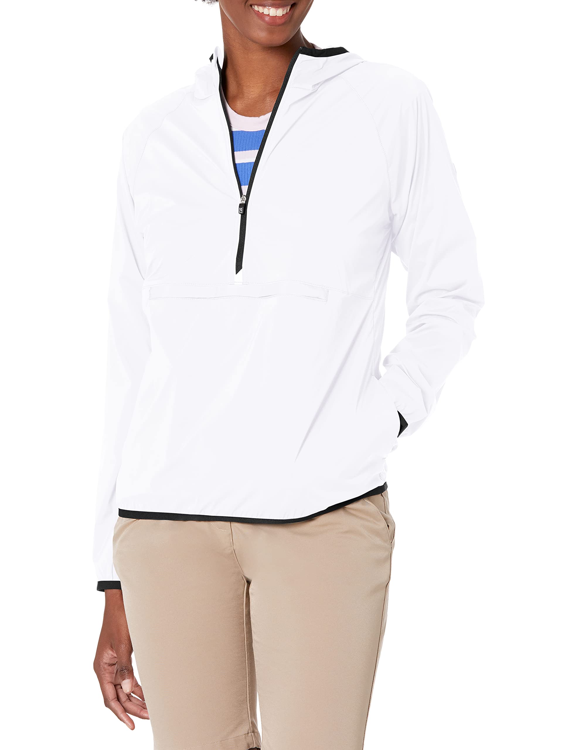 Cutter & Buck womens Half Zip Long Sleeve Hooded Popover Jacket Windbreaker, White, X-Small US