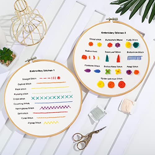 Santune Embroidery Kit - 3pcs Embroidery Patterns with Instructions for Beginners Cross Stitch Kits for Adults with 1 Embroidery Hoops, Color Threads and Needles, Good Hobbies for Women