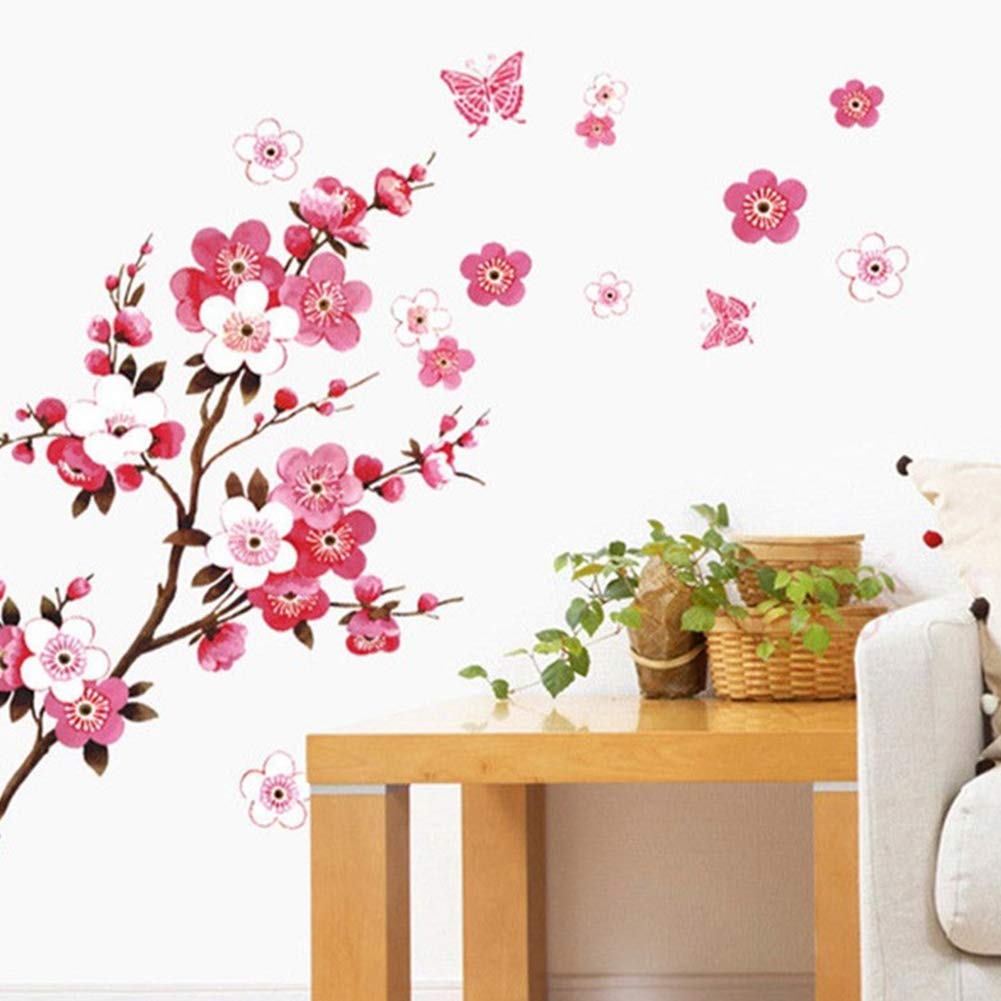 CREATIVE HOBBIES Peach Blossom Pattern Wall Sticker DIY Romantic Warm White Cherry Blossom Tree and Flower Wall Decal 3D Wall Art Stickers Murals Home Decor