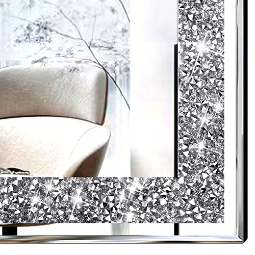 XIHACTY 2 Piece Wall Mirrors, Crush Diamond Mirrors Decor, Silver Decorative for Living Room Bedroom, Bathroom. (12βx12β)