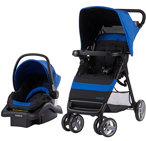Cosco Simple Fold Travel System with Light and Comfy 22 Infant Car Seat, Sapphire