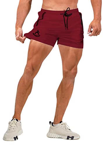 MAIKANONG Mens Gym Shorts Bodybuilding Outdoor Training Quick Dry Workout Shorts with Zipper Pockets Red