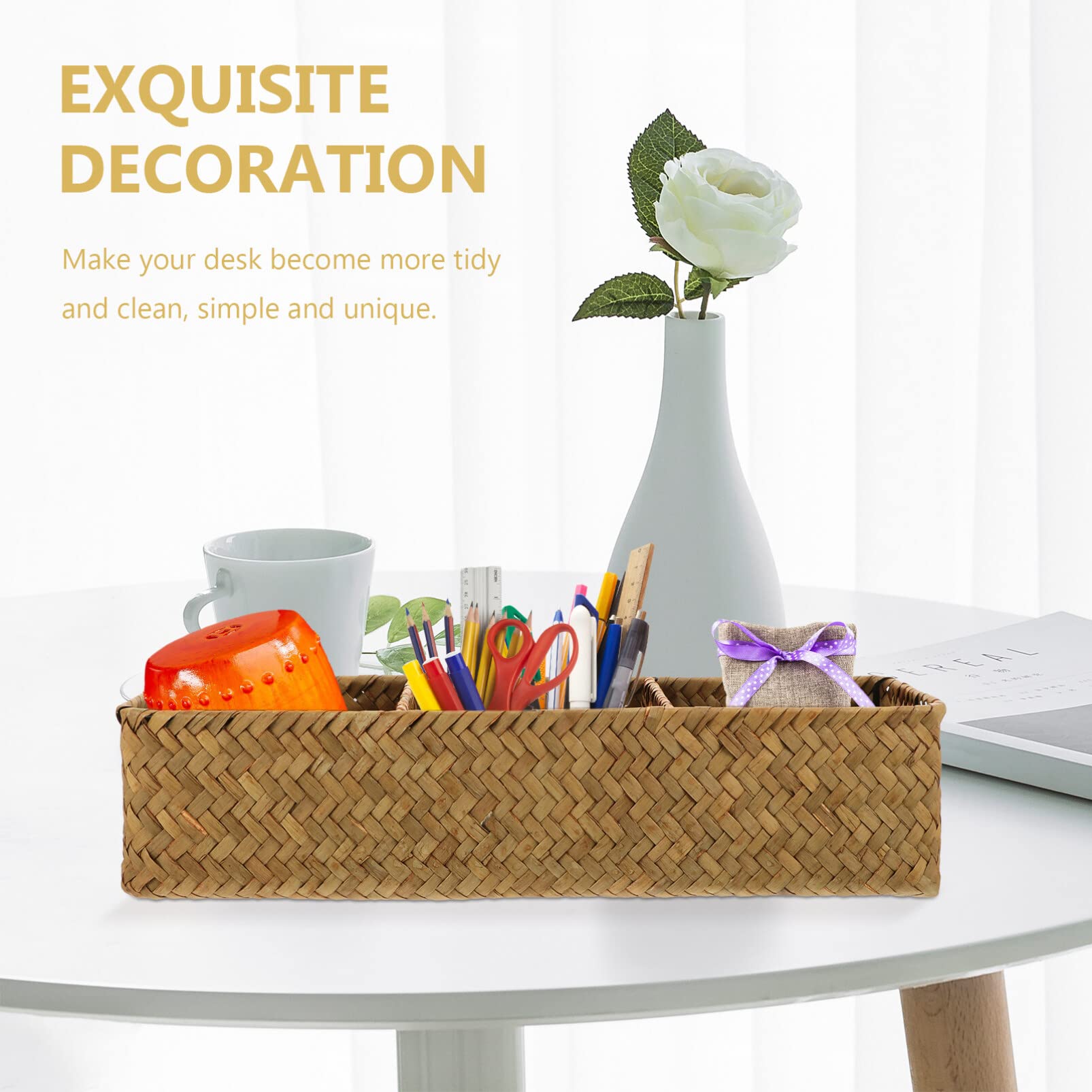 DOITOOL Small Woven Basket 1pc 3 Woven Storage Box Straw Coffee Food Willow Basket