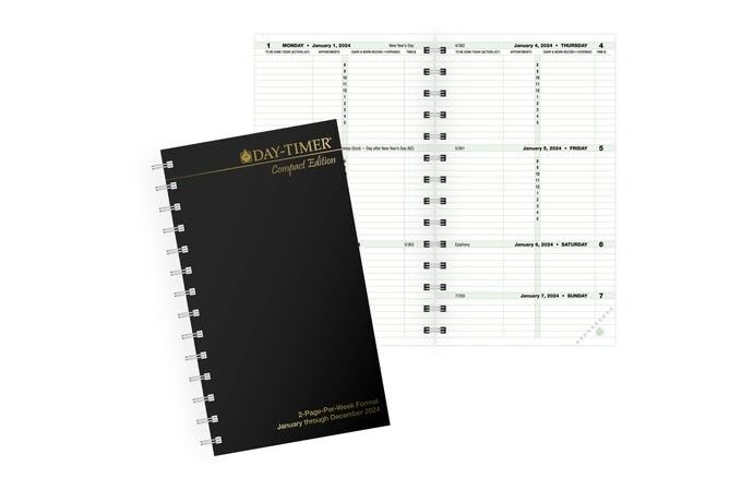 Day-Timer 2024 Two Page Per Week Planner Refill, Wirebound, Compact Size, 3" x 5"