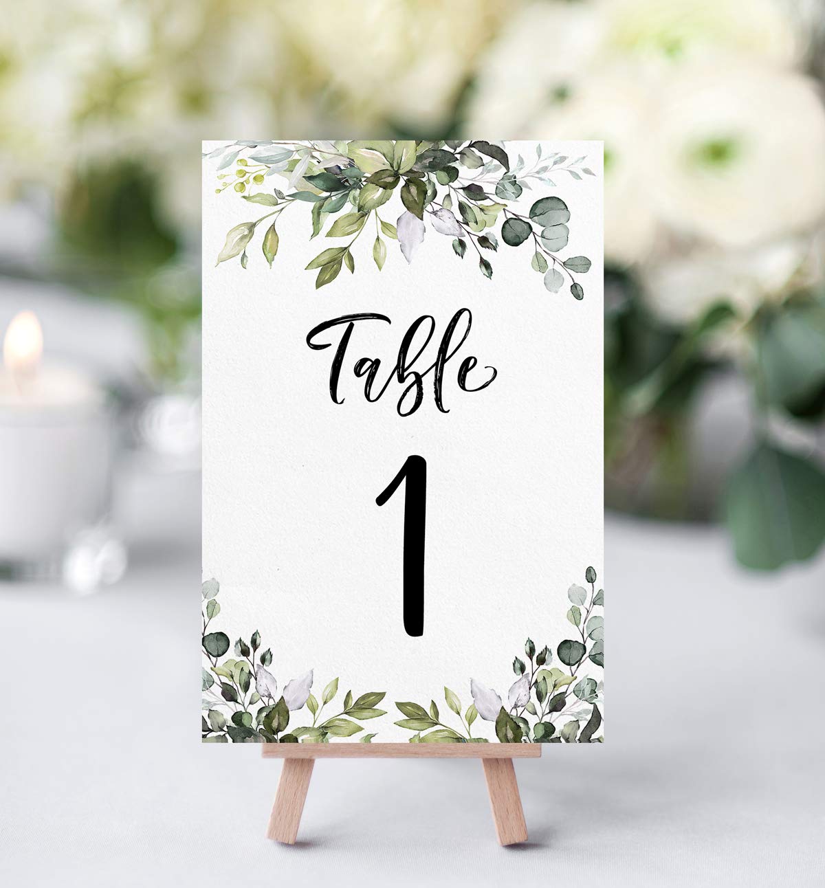 Printed Party Table Card Numbers Set, 1-25 and Head Table Card, Greenery