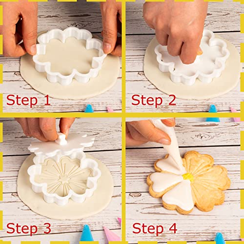 Flycalf Sunflower Cookie Cutters Flower with Plunger Stamps Holiday PLA Baking Accessories Cutter Molds Decorative Party 3.5" Kitchen Cake Supplies