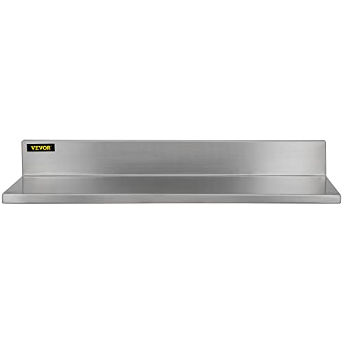 VEVOR Stainless Steel Wall Shelf, 8.6'' x 30'', 44 lbs Load Heavy Duty Commercial Wall Mount Shelving w/Backsplash for Restaurant, Home, Kitchen, Hotel, Laundry Room, Bar (1 Pack)