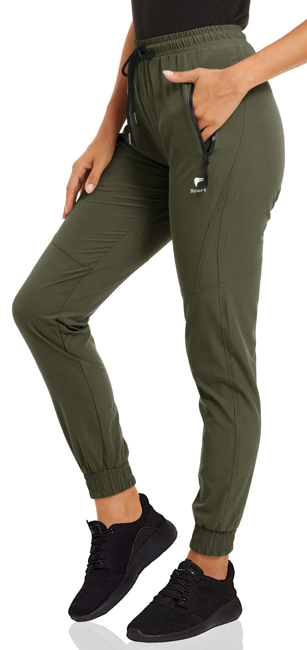 CRYSULLY Womens Athletic Running Pants Tracksuit Bottoms Lightweight Quick Dry Army Green S