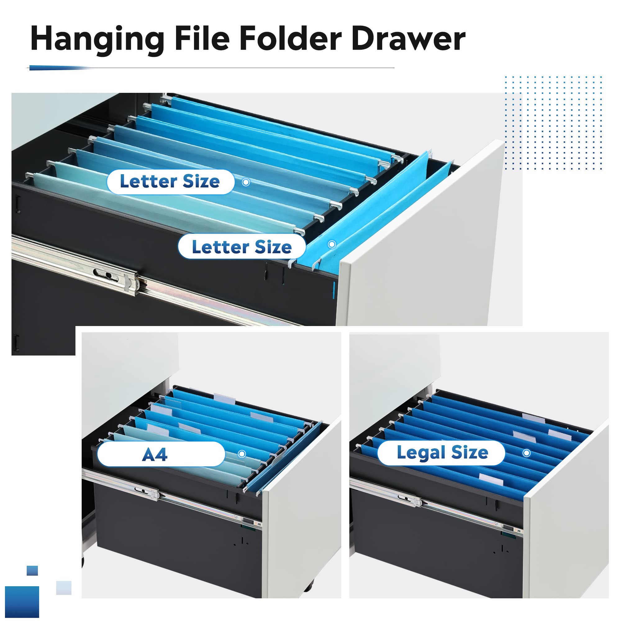 DEVAISE Vertical File Cabinet with Lock, Mobile Filing Cabinet for Legal/Letter/A4 Files, Fully Assembled Except Wheels, White