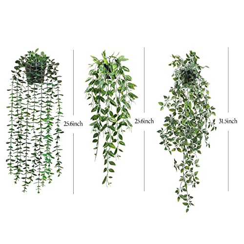 TOTOGA Artificial Hanging Plants 3 Pack Fake Potted Plants for Wall Home Room Office Indoor Decor