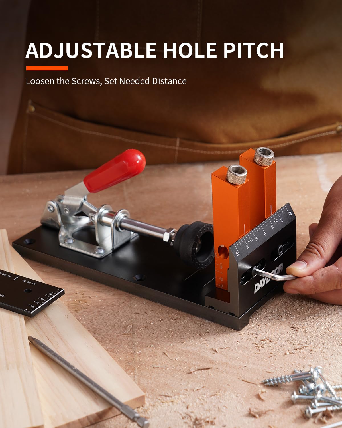 DAYDOOR Pocket Hole Jig Kit, Aluminum Pocket Screw Jig with Removable Jigs, Professional Pocket Hole Drill Guide for DIY Carpentry Projects Orange XC025
