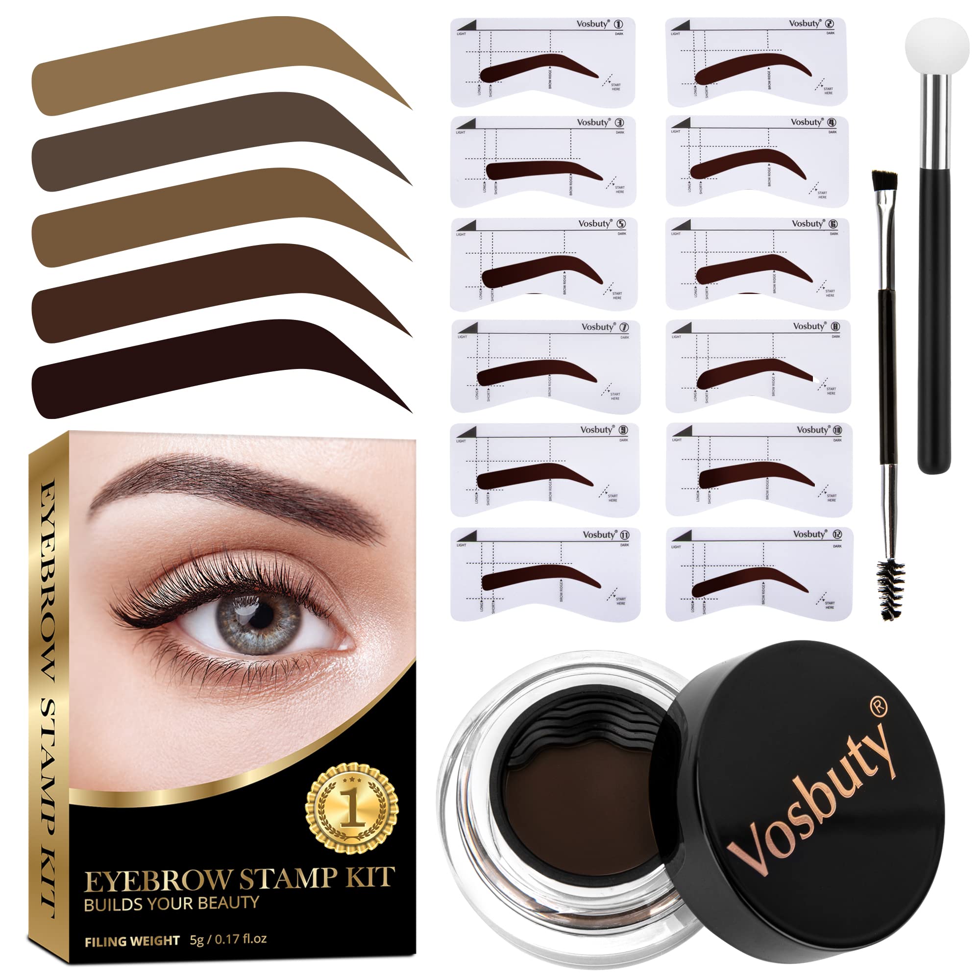 Eyebrow Stamp Stencil kit, Eyebrow Stamp for Perfect Brows, Brow Stamp Kit With 12 Classic Eyebrow Stencils, Eye Brow Stamping Kit, Long-Lasting Waterproof Smudge-Proof (Dark Brown)