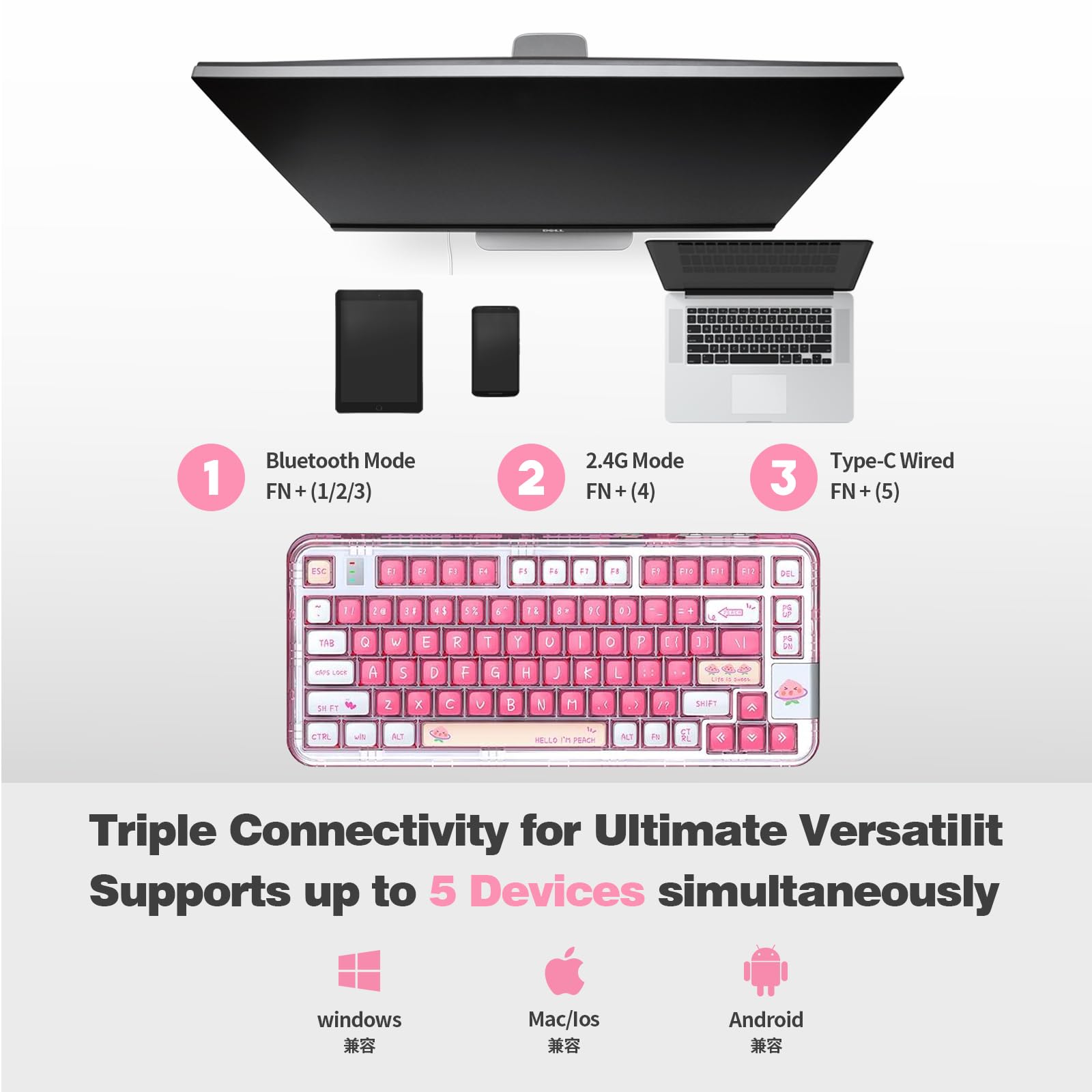 EPOMAKER CK75 75% Transparent Gasket Hot Swap Bluetooth/2.4Ghz Wireless/Type-C Wired Gaming Keyboard with South-Facing RGB, KSA Profile PBT Keycaps, Compatible with Win/Mac/Android…