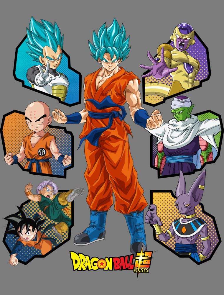Dragon Ball Super Goku and Group Character Art Boy's Charcoal Heather T-shirt-S