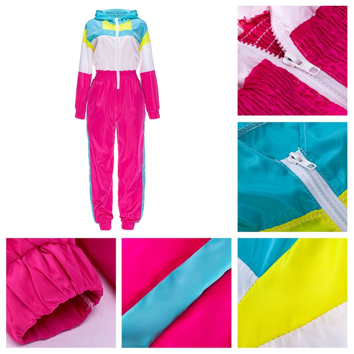 EOSIEDUR Women's One Piece Tracksuit Outfits Windbreaker Jacket Camouflage Crop Top Pants Jumpsuit Set Pink S