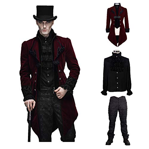 Devil Fashion Men Victorian Gothic Vintage 3-Piece Suit Tailcoat Shirts Pants Set(M) Black