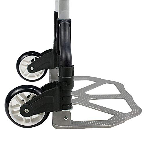 Y&Y Decor Compact Portable Folding Hand Truck Aluminium Luggage Trolley Cart and Dolly with Black Elasticized Cord, Telescoping Handle, PVC Wheels for Travel Office Auto Moving (Black)