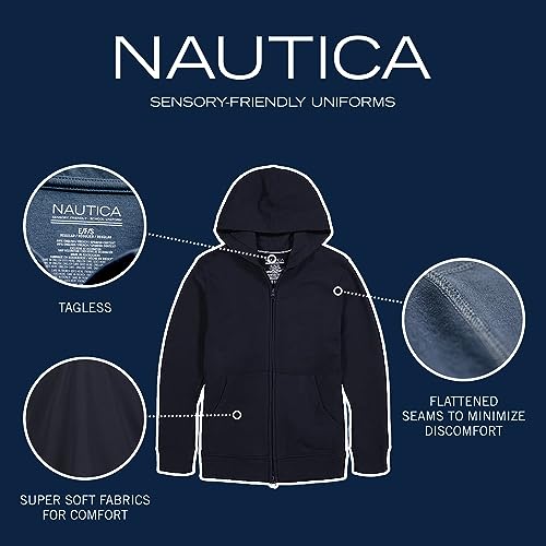 Nautica Boys' Long Sleeve Sensory-Friendly Fleece Full Zip Hoodie, Navy, 4