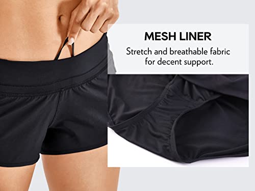 CRZ YOGA Women's Quick Dry Workout Running Shorts Mesh Liner - 2.5'' Drawstring Sport Gym Athletic Shorts Zip Pocket Black Small