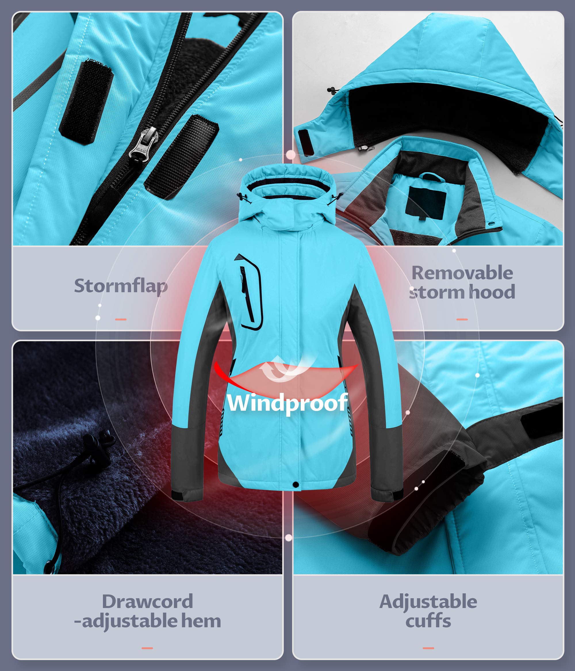 CREATMO US Women's Waterproof Ski Jacket Windproof Winter Snow Coat Raincoat Blue S
