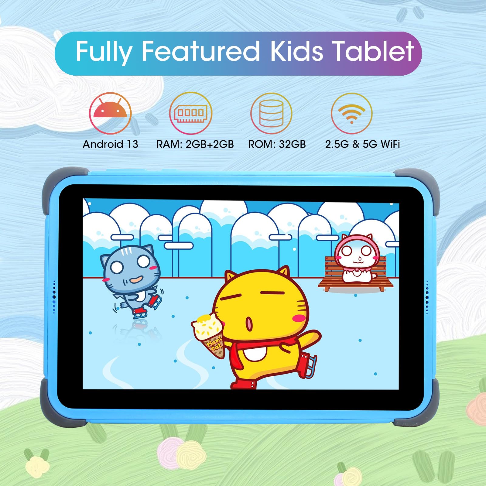 CWOWDEFU Kids Tablet 7 inch 32GB COPPA Certified Children's Learning Tablets Android 13 Tableta WiFi Tablette for Children Toddler Boys, Blue