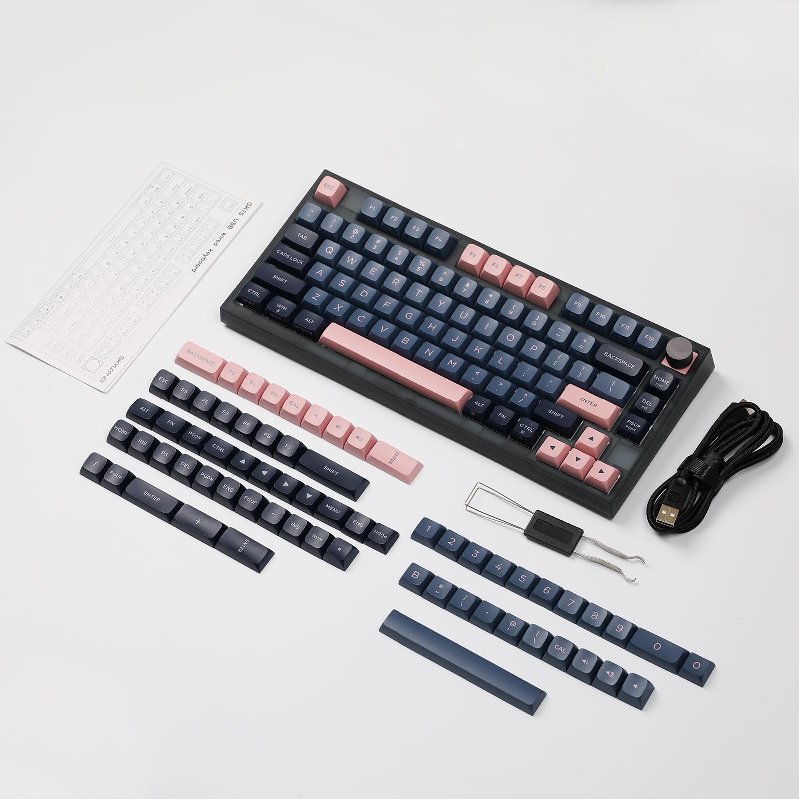 EPOMAKER SKYLOONG GK75 Lite Gasket-like Mount Wired Gaming Keyboard with A Rotary Knob, Hot Swappable Mechanical Keyboard, Programmable Custom Keyboard, for Win/Mac (Blue Pink, Gateron Optical Black)