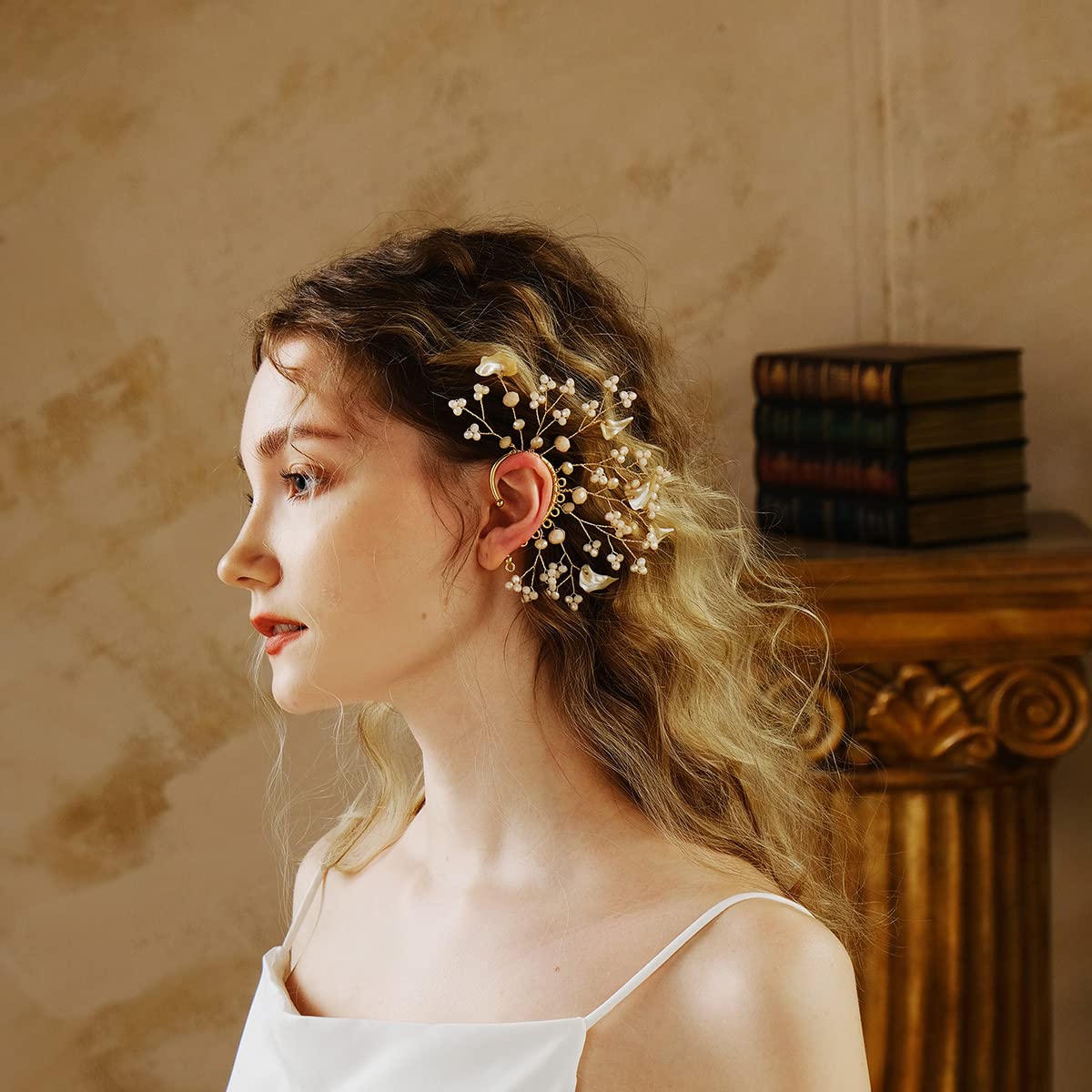 Elf Ears Pearl Cuff Non Piercing Handmade Single Left Earring for Women