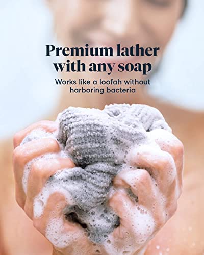 SUTERA - Exfoliating Shower Towel Gray and Waffle Bath Towel Gray Bundle