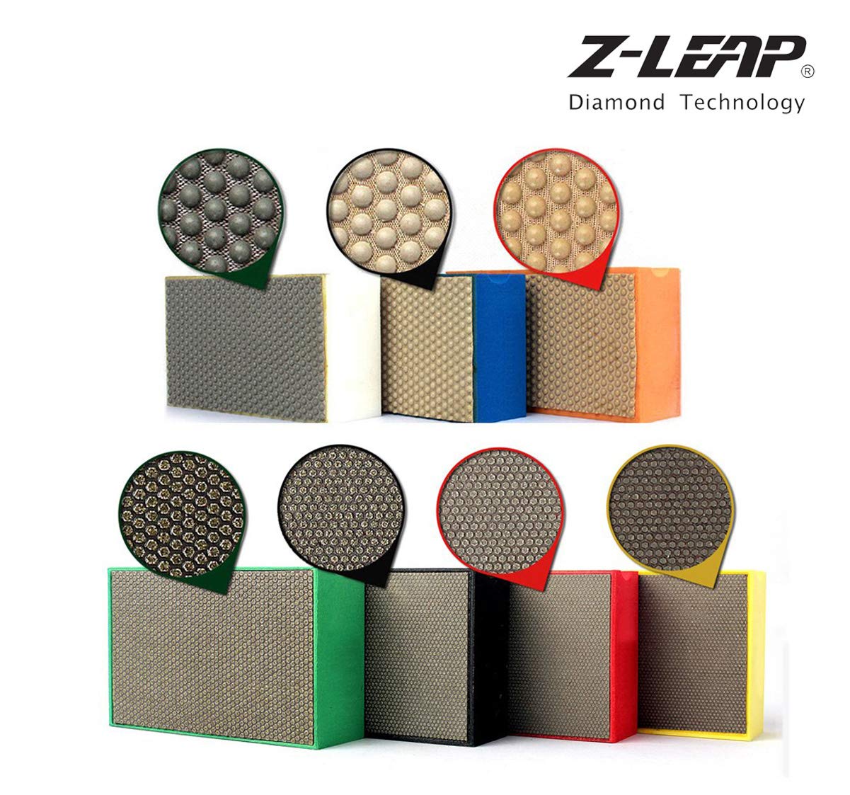 Z-LEAP Diamond Hand Polishing Pads 7-Pcs Set for Granite Marble Concrete Glass Stone Sanding Polishing