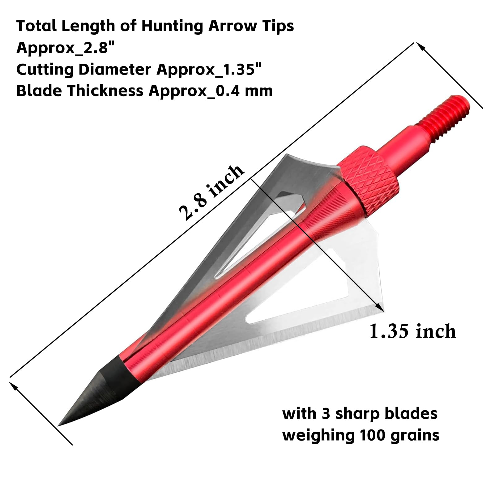 Fixed Blades Stainless Steel Hunting Broadheads 3 Blades (Pack of 12),Arrow Tips with Standard Screw-in Head for Crossbow Compound Recurve Bow Bow Archery Hunting